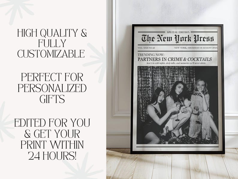 Custom Newspaper Print, Friendship Wall Art, Personalized Best Friends ...