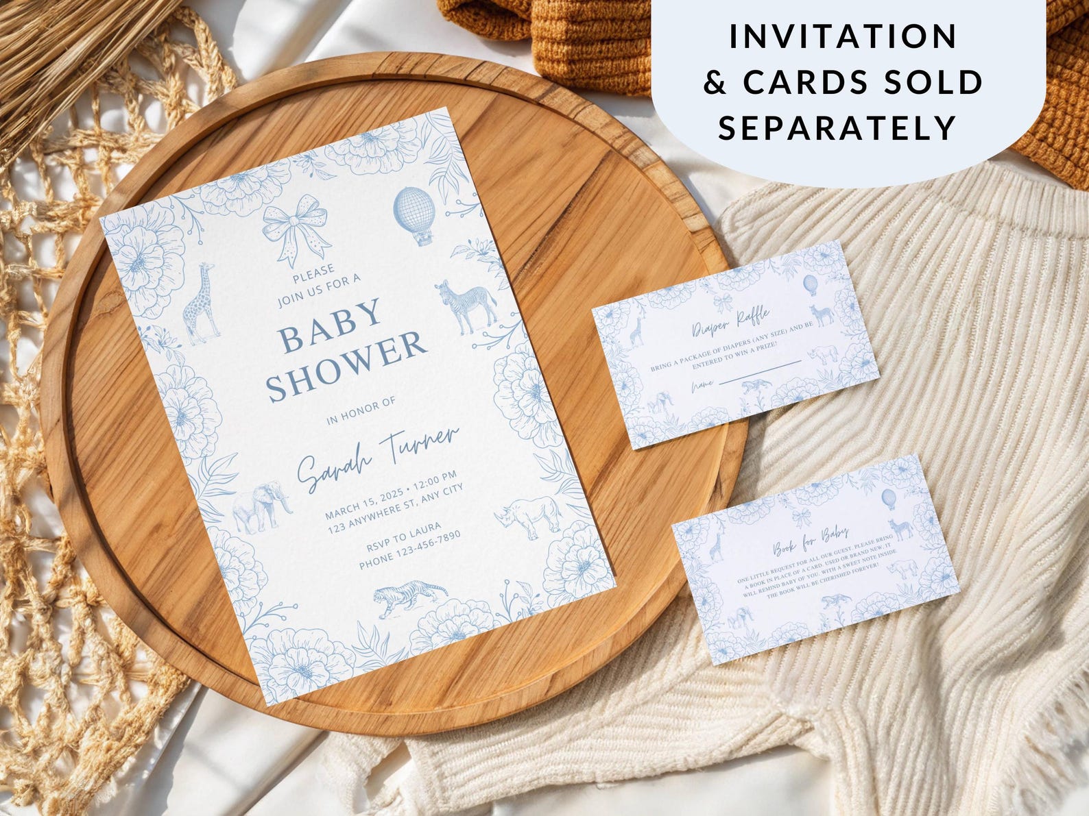 Dusty Blue Toile Safari Baby Shower Cupcake Toppers, Elegant Floral ...