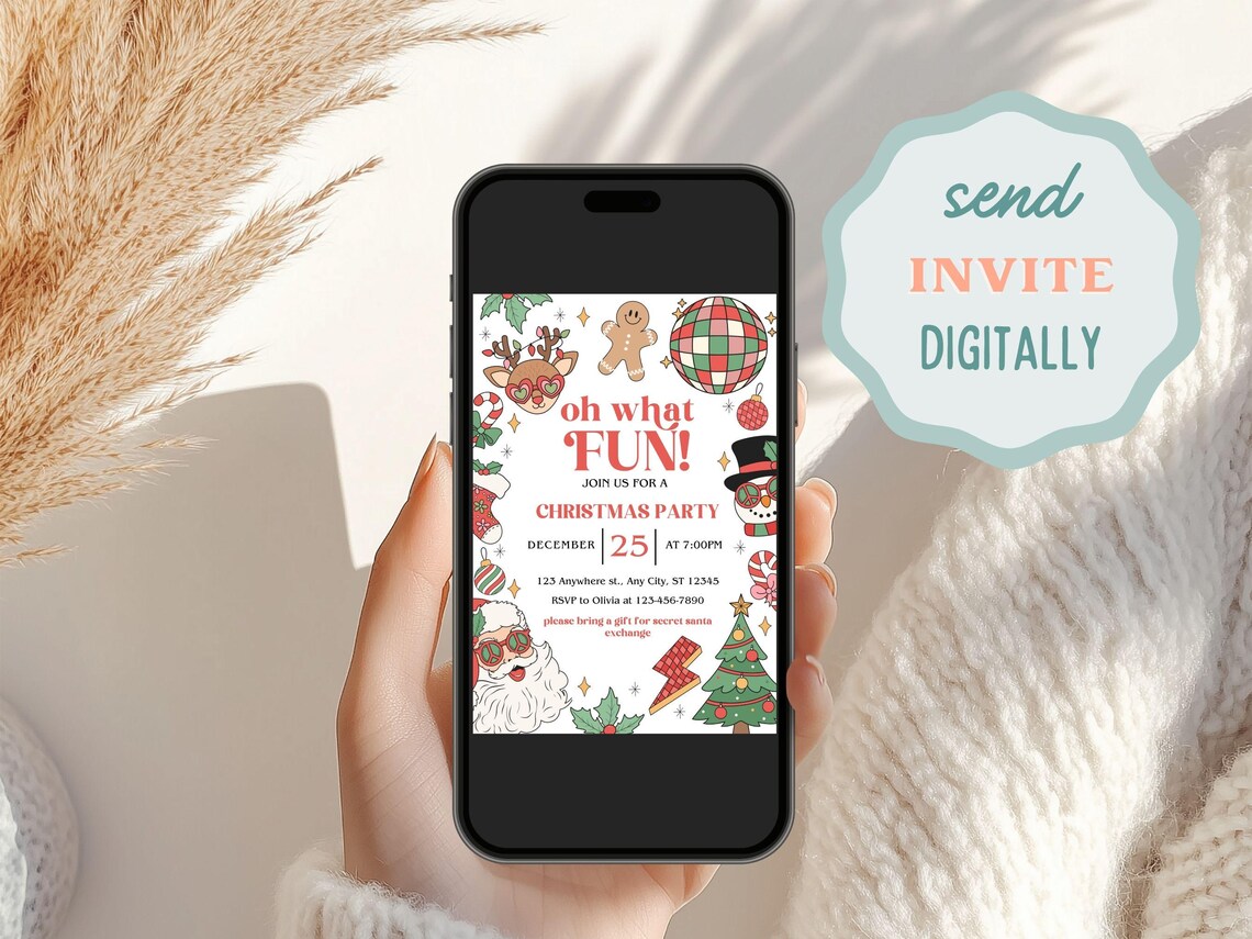 Oh What Fun Christmas Party Invitation, Retro Kids Christmas Party ...