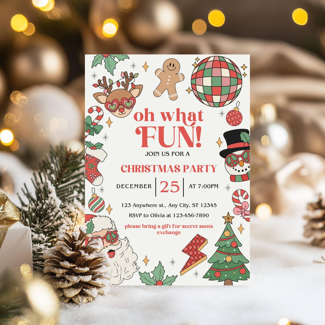 Oh What Fun Christmas Party Invitation, Retro Kids Christmas Party ...
