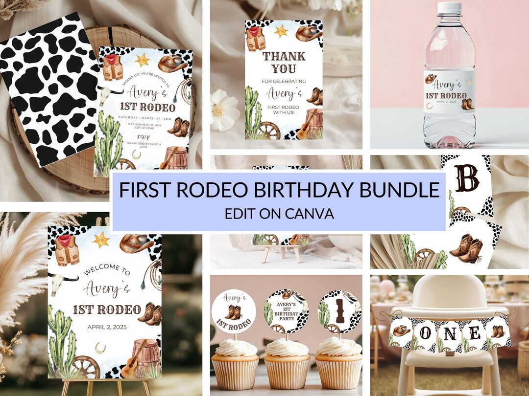 First Rodeo Birthday Invitation Bundle, Digital Cowboy 1st Rodeo Party ...