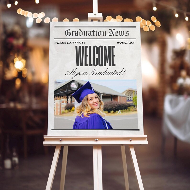 Graduation Newspaper Welcome Sign, Canva Photo Graduate Poster, Custom ...