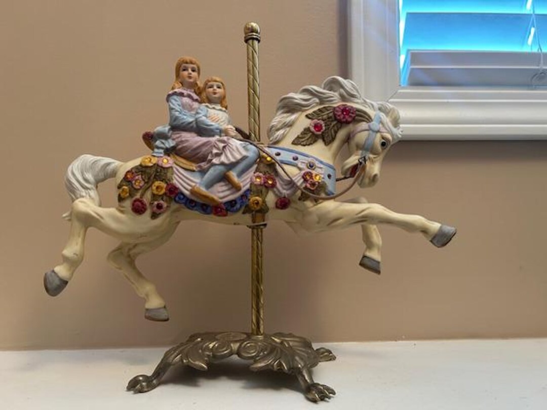 Decorative Ceramic Carousel Horse Figurine With Mother and Daughter - Etsy