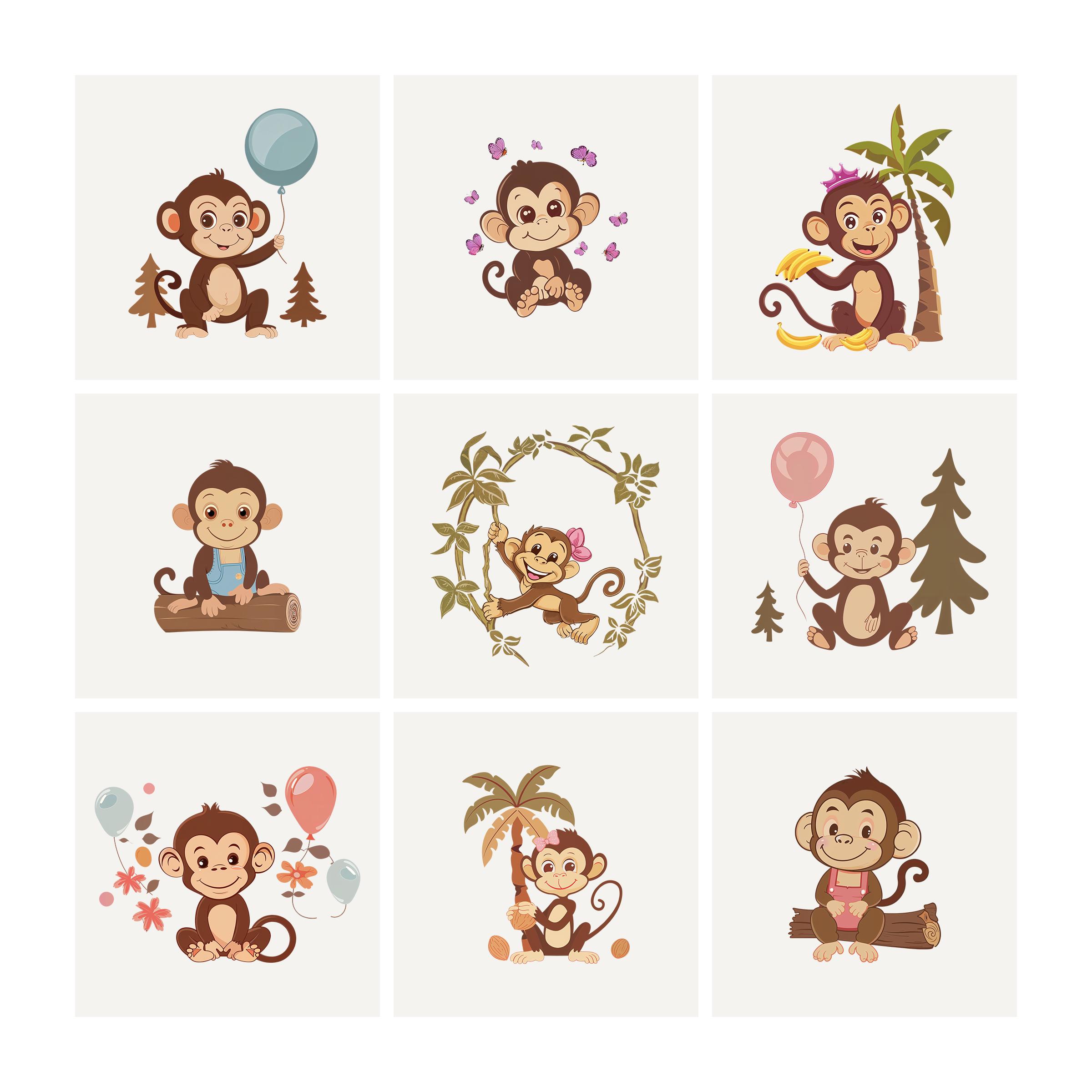 Woodland Monkey Clipart Pack - Cute Baby Monkey PNG - Safari Jungle ...