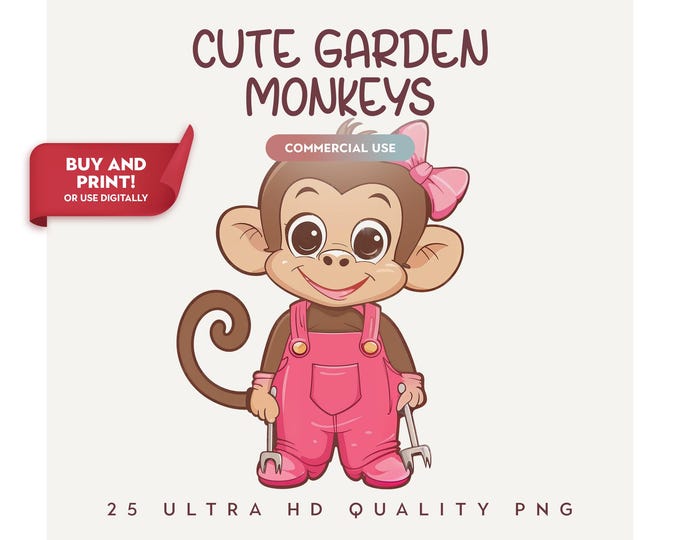Cute Baby Monkey PNG in Pink Bow, 15 PNG Clipart. Adorable Monkey ...