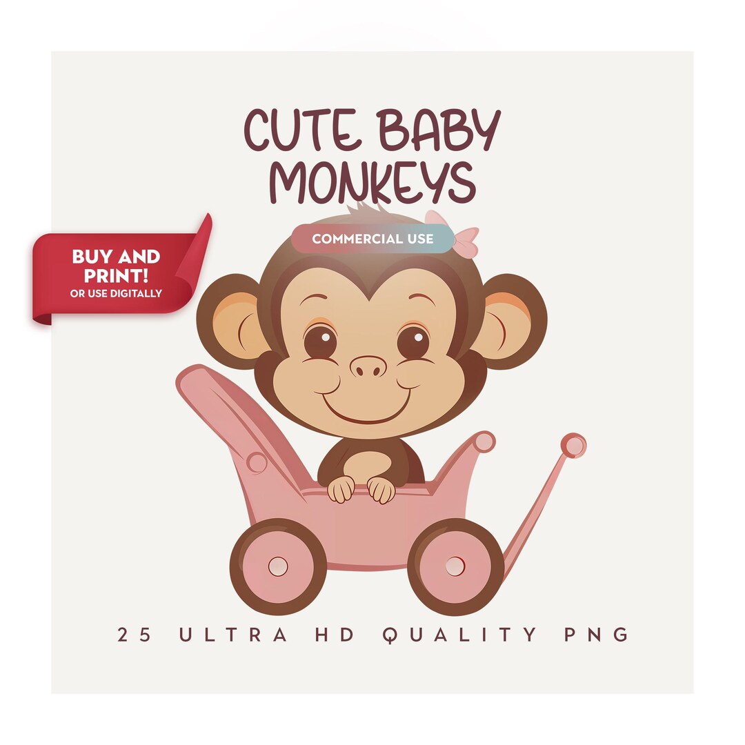 Baby Monkey Clipart Set | Playroom, Nursery, Preschool and Baby Shower ...