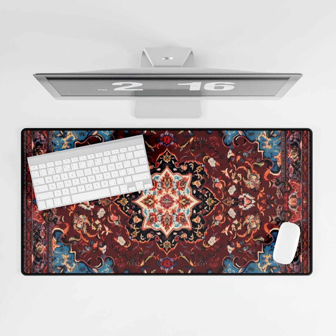 Red Persian Desk Mat, Vintage Floral Desk Pad, Elegant Keyboard Mat ...