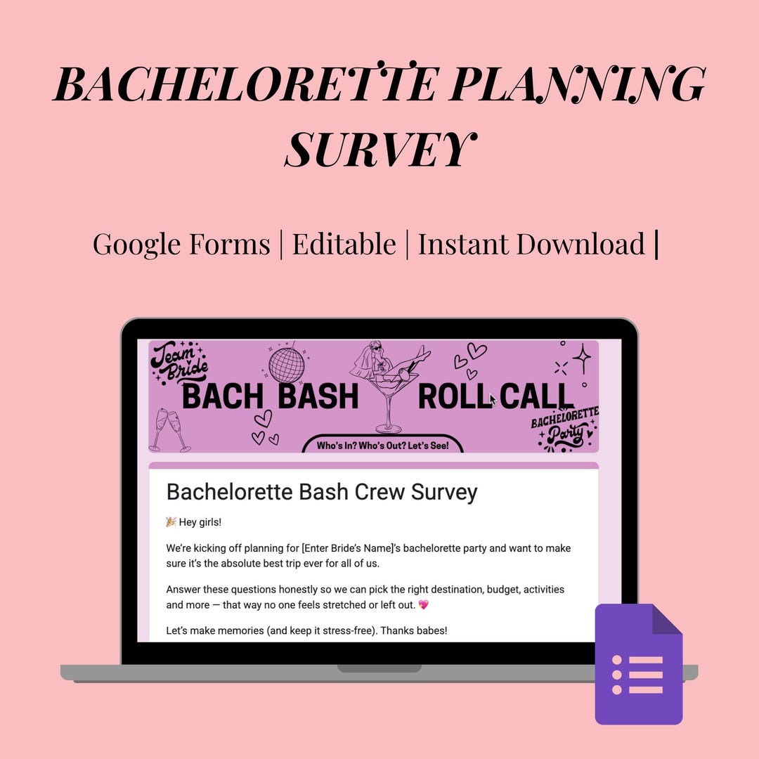 Editable Bachelorette Planning Questionnaire: Google Form Bridal Party ...