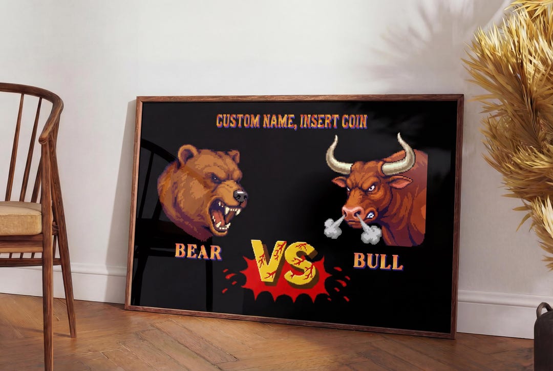 Personalized Retro Arcade Fighting Game Poster | Bear Vs Bull Wall Art ...