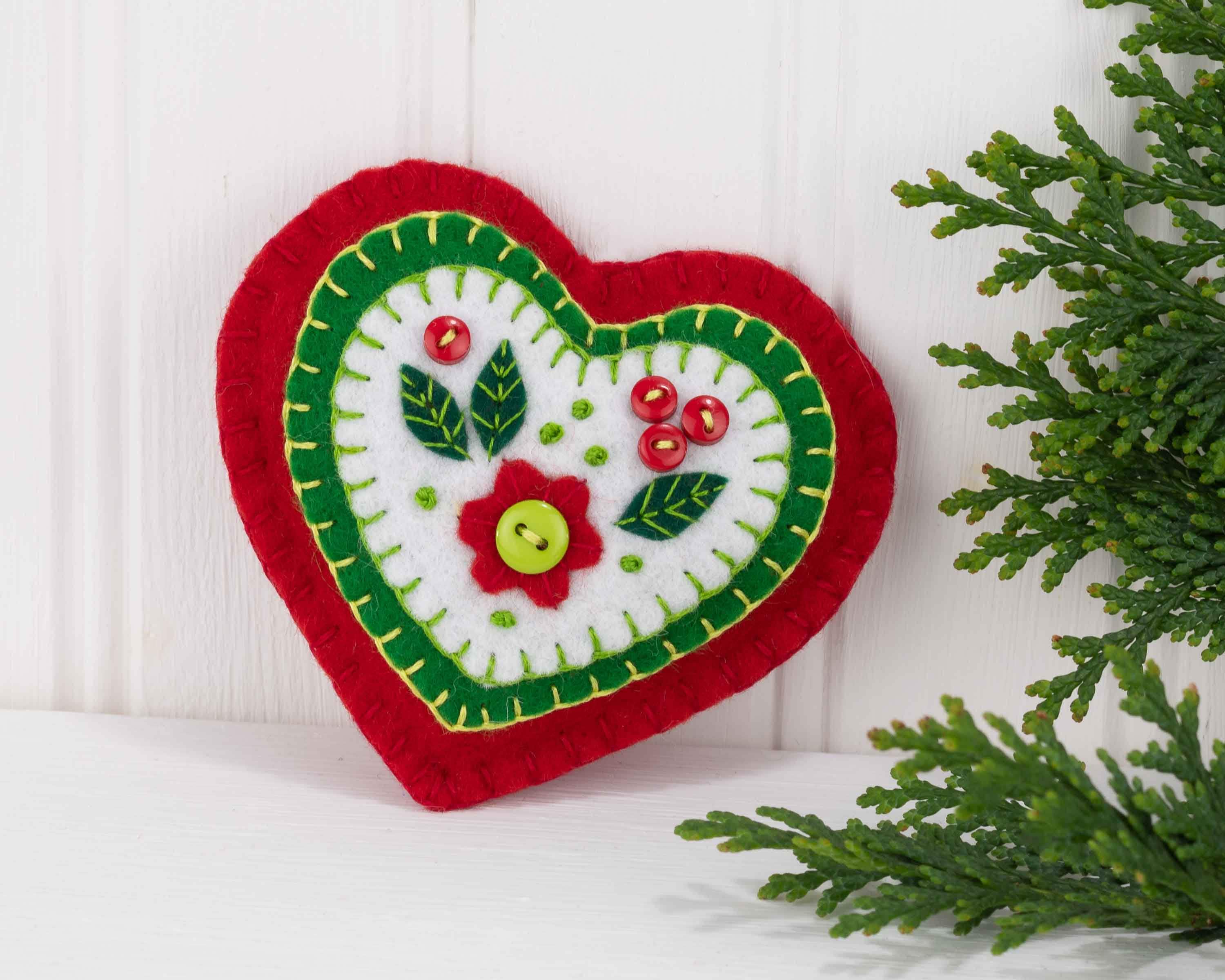 Red and green felt heart Christmas ornament Handmade heart | Etsy
