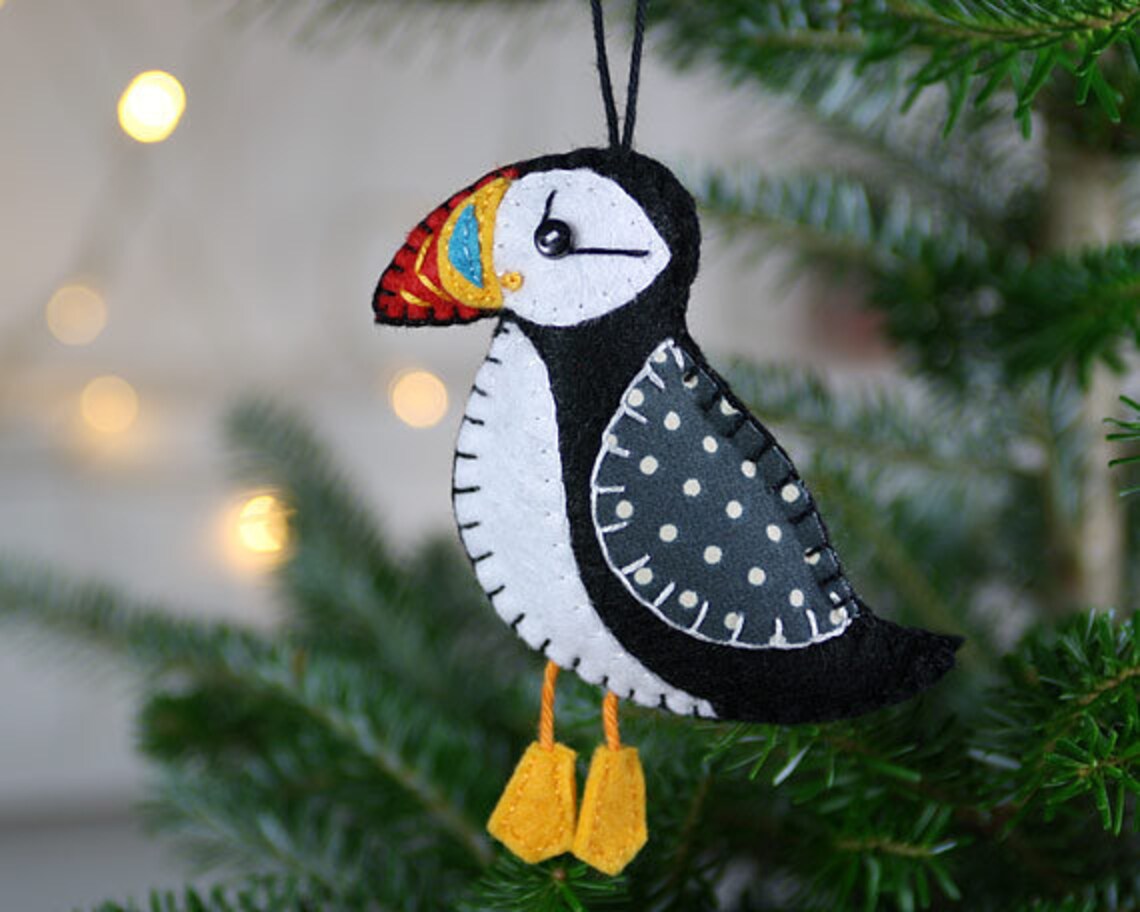Felt puffin ornament Felt bird ornament Embroidered puffin | Etsy