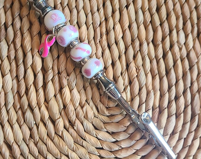 Bracelet Fastener Helper Tool Buddy Pink & White Art Glass Beads Breast ...