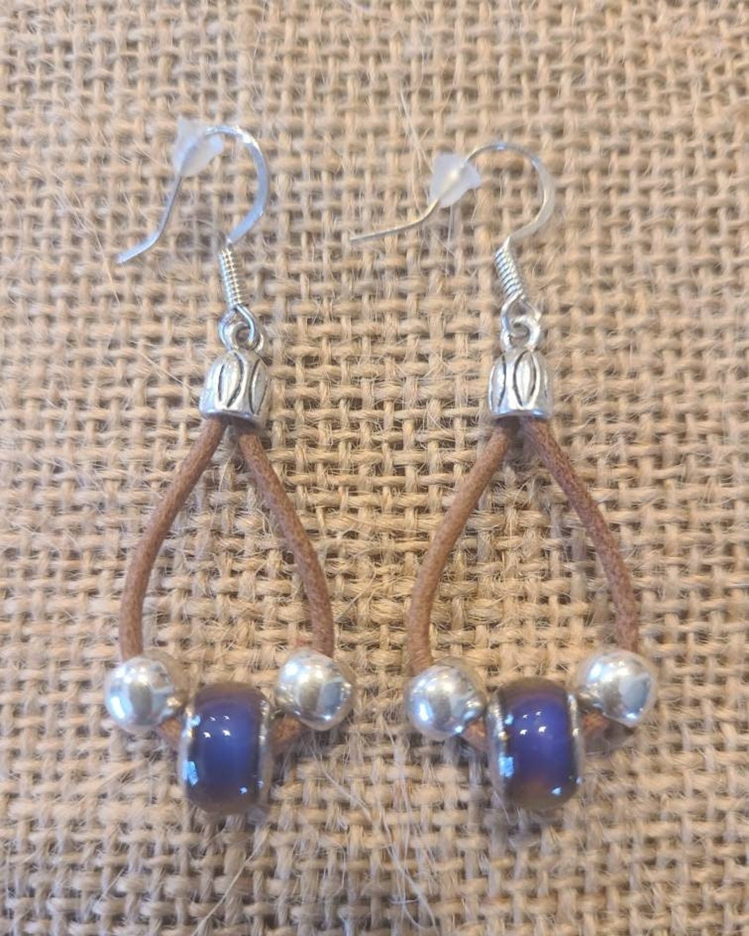 Brown Leather Cord Loop Drop Pierced Earrings With a Color Changing ...