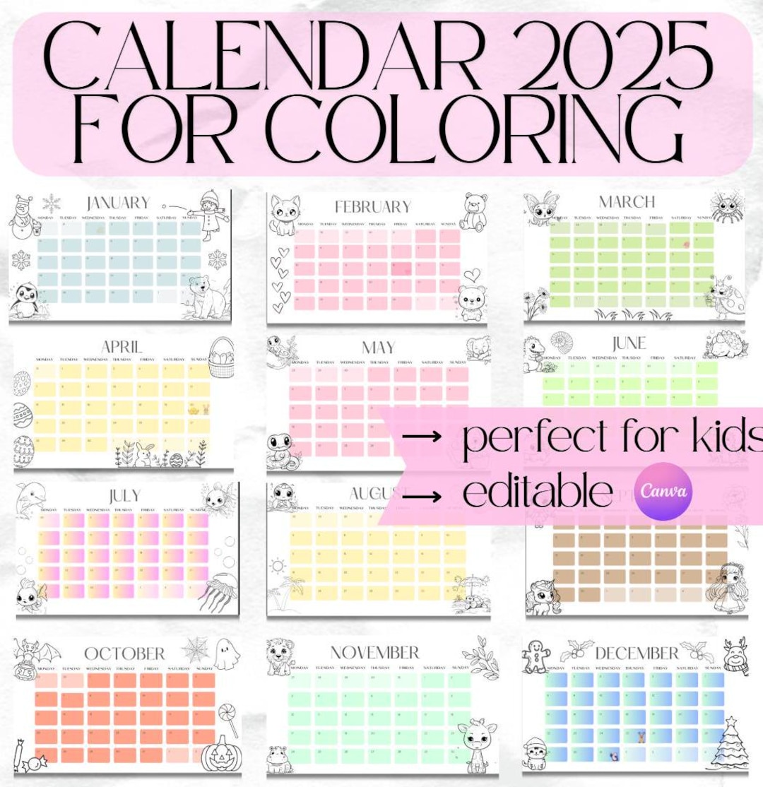 Kids Coloring Calendar PDF 2025 Printable Fun Art for Children Creative ...