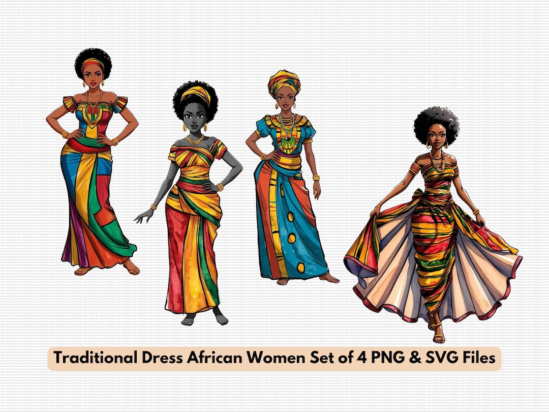 Traditional Dress African Women Clip Art Bundle, PNG and SVG ...