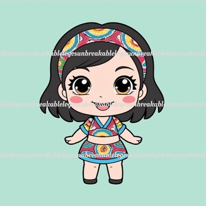 Summer Chibi Style Cute Girls Clip Art Bundle, Commercial or Personal ...