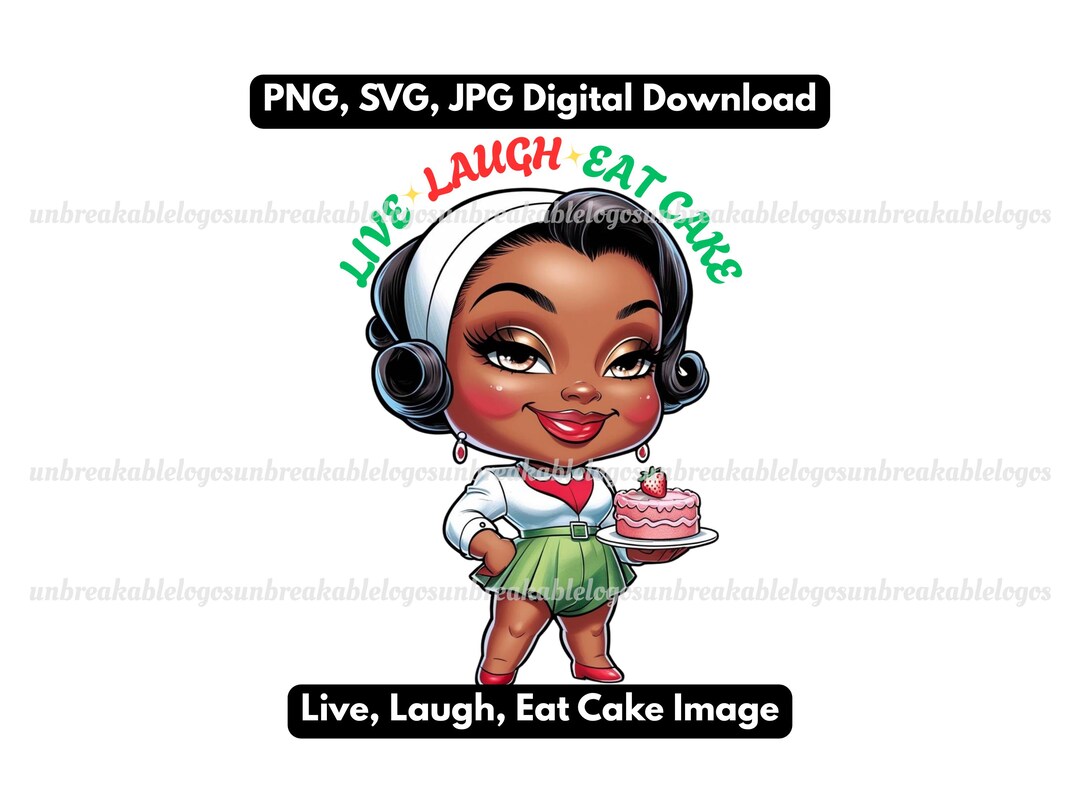 Eat Cake Chibi Style Black Woman Clip Art, Live Laugh Eat Cake Png and ...