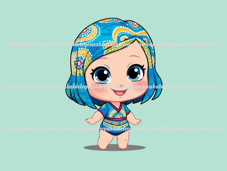Summer Chibi Style Cute Girls Clip Art Bundle, Commercial or Personal ...