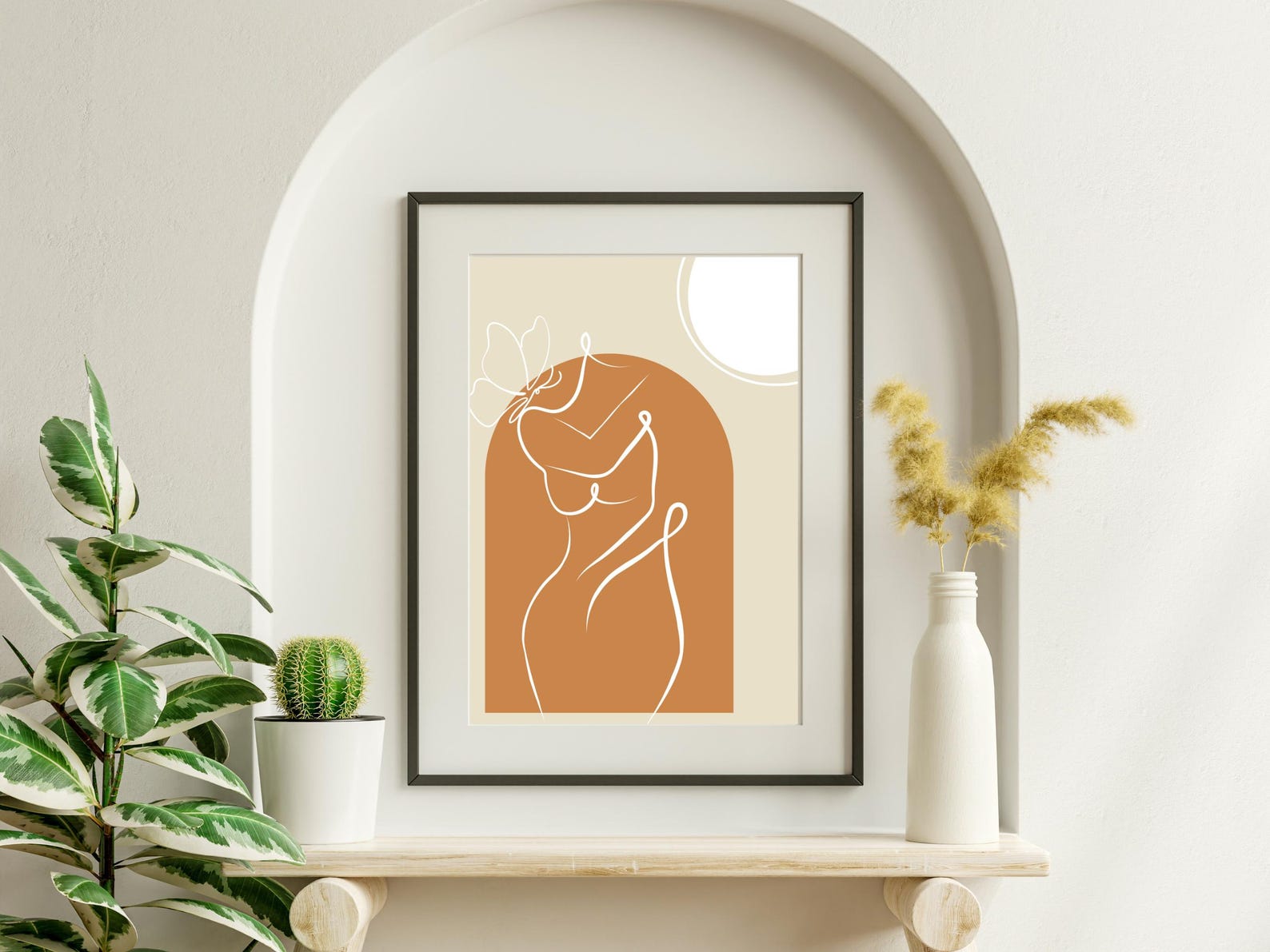 Boho Abstract Line Art Prints, Earthy Tone Botanical Female Figure ...