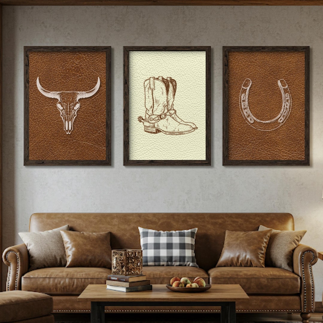 Vintage Western Rodeo Wall Art | Farmhouse Cowboy Decor | Leather ...