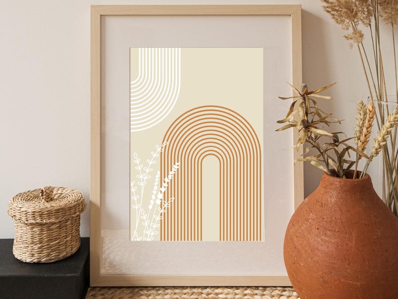 Boho Abstract Line Art Prints, Earthy Tone Botanical Female Figure ...