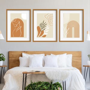 Boho Abstract Line Art Prints, Earthy Tone Botanical Female Figure ...
