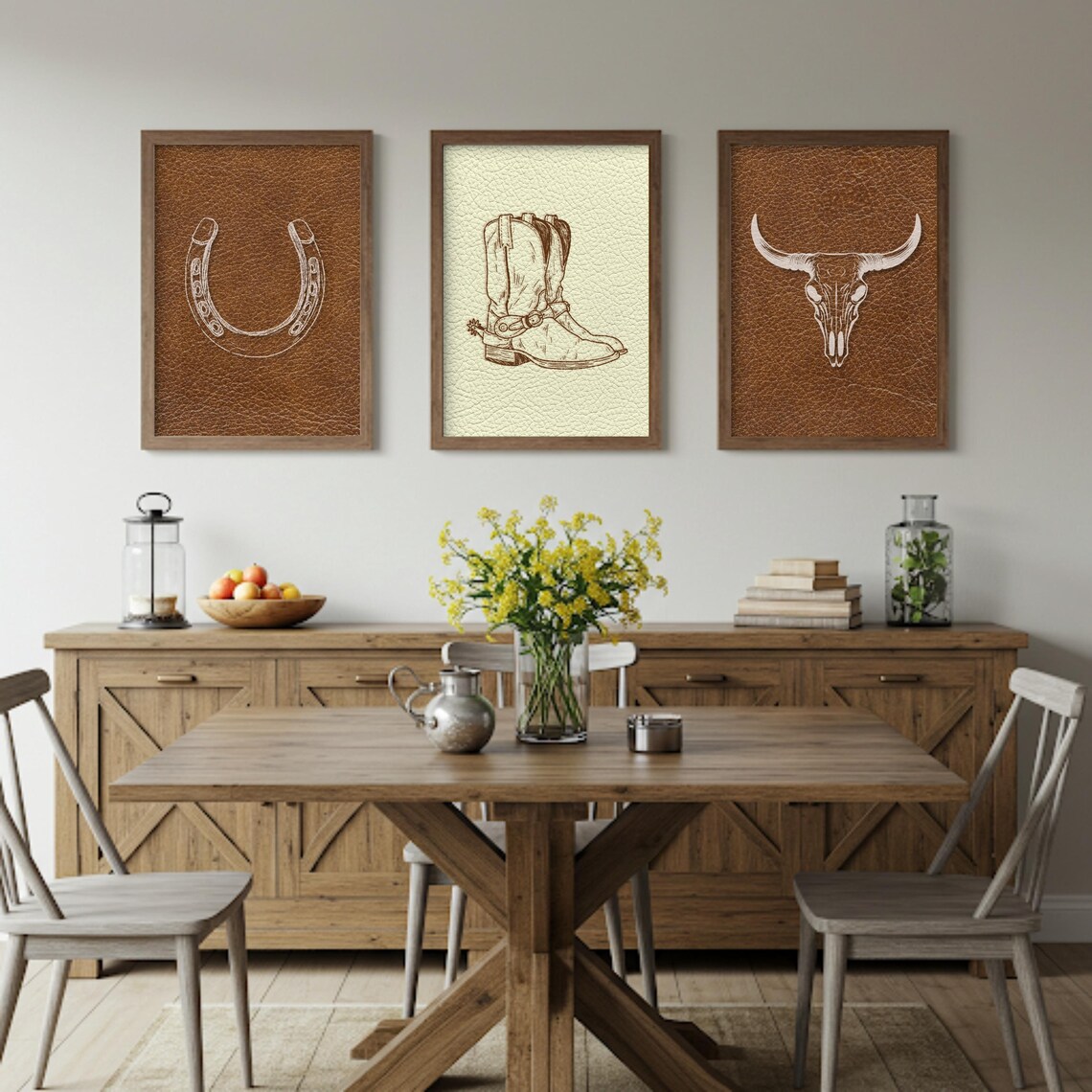 Vintage Western Rodeo Wall Art | Farmhouse Cowboy Decor | Leather ...
