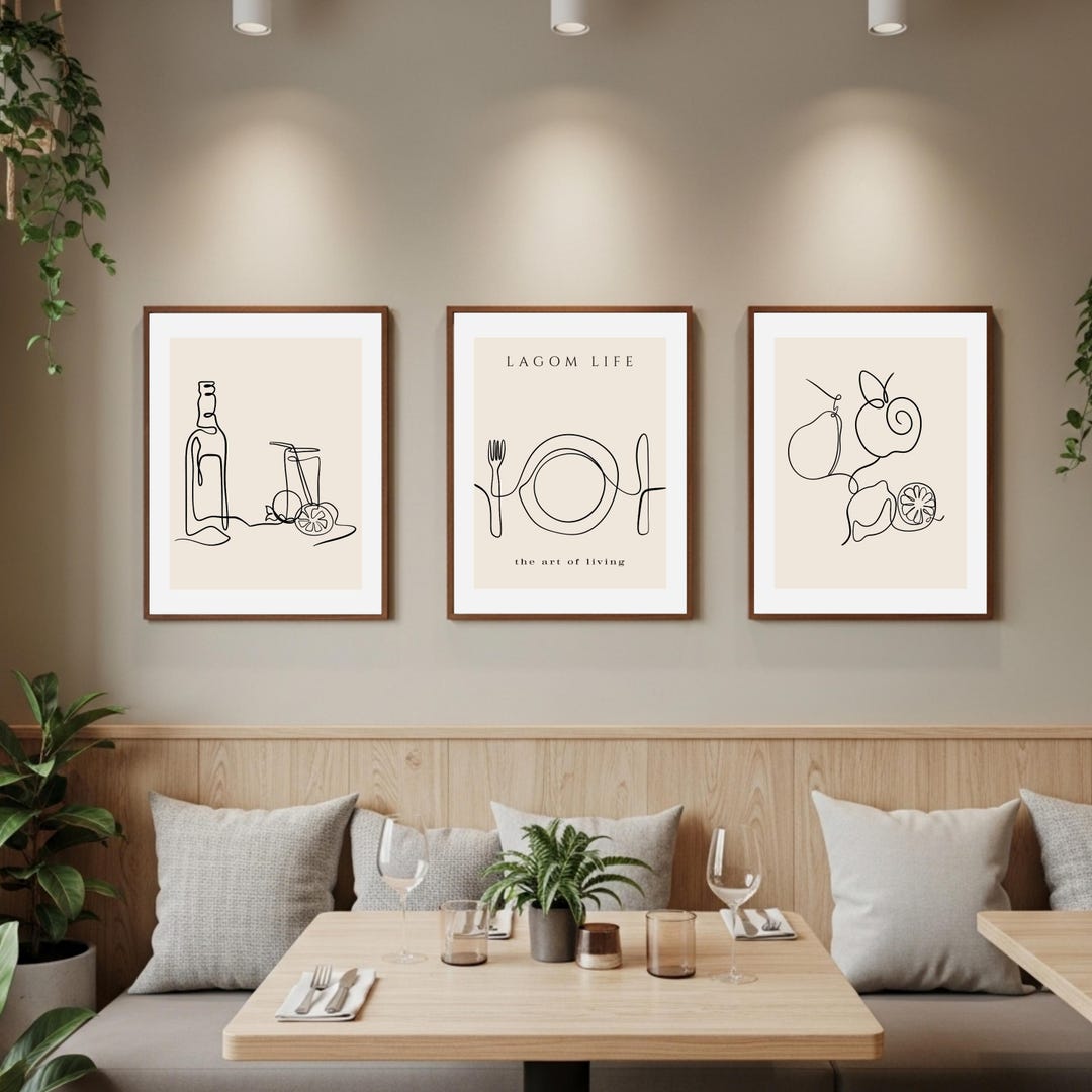 Minimalist Kitchen Art Prints Set: Scandinavian Foodie Decor (digital ...