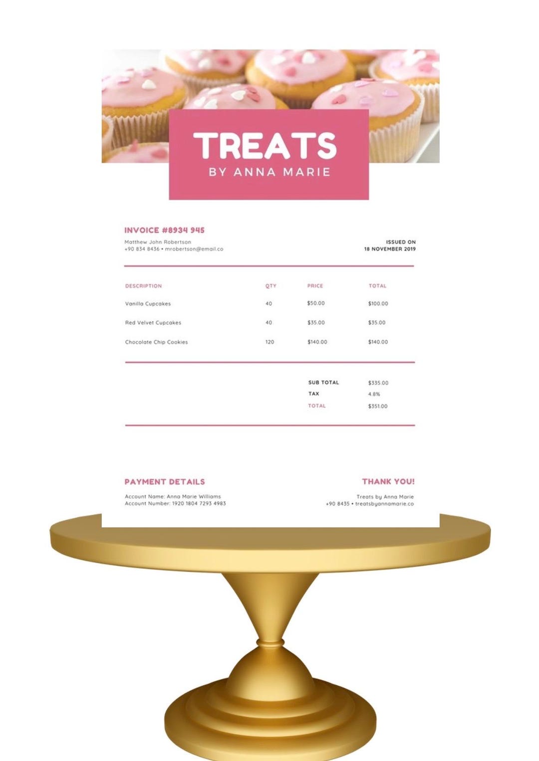 Editable With Canva, Cake Business Invoice, Cake Maker Invoice. - Etsy