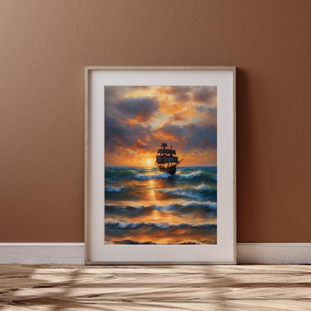 Seascape Poster,ocean Wallpaper for Mac/windows,nautical Sunset Wall ...