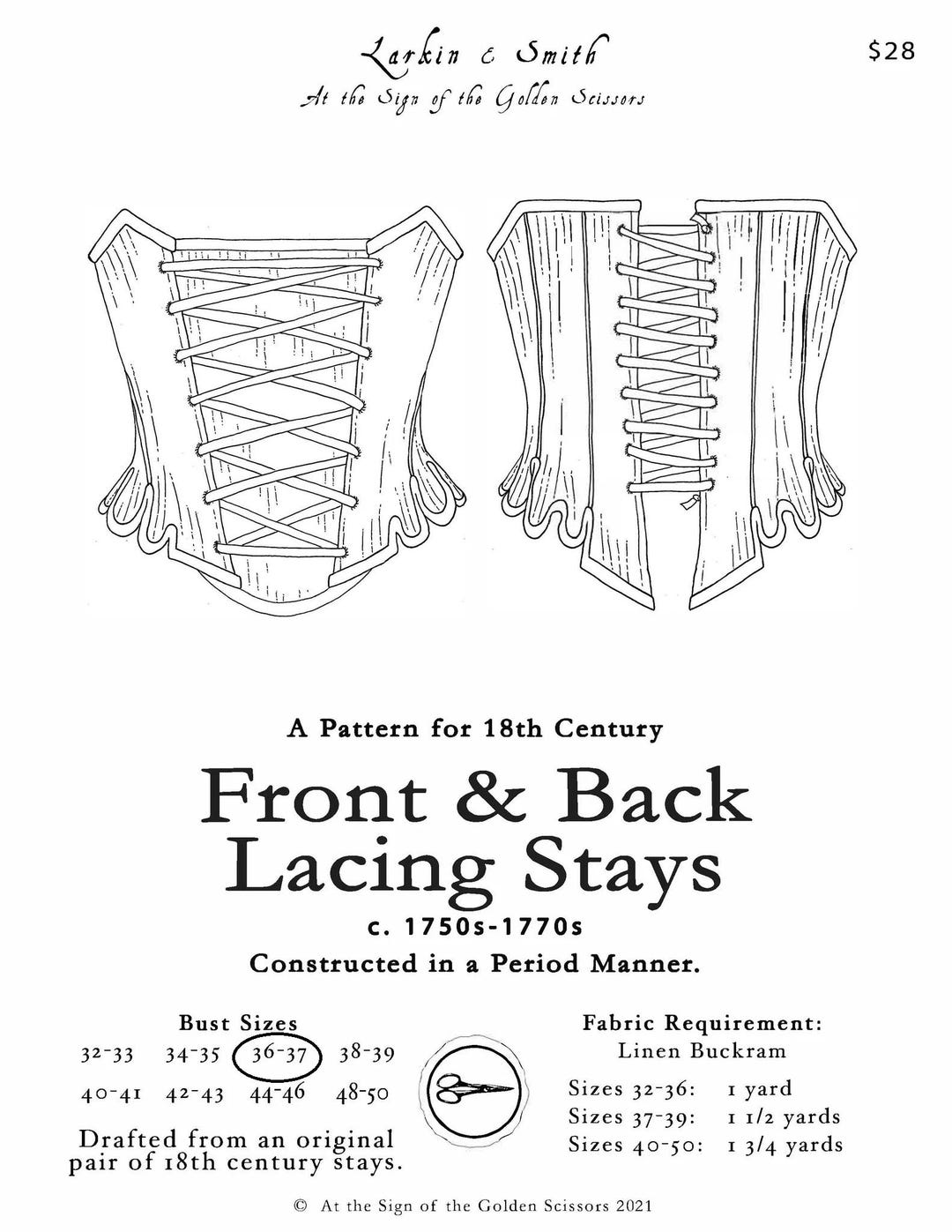 18th Century Front and Back Lacing Stays Sewing Pattern - Larkin ...
