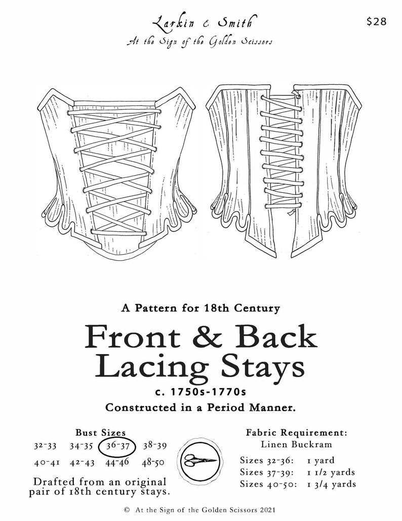 18th Century Front and Back Lacing Stays Sewing Pattern - Larkin ...