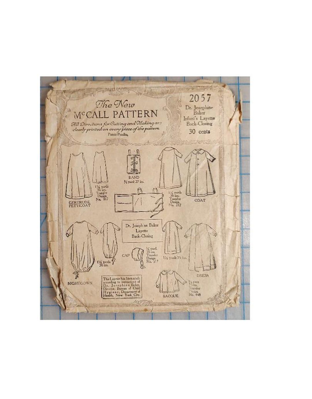 1920s Mccall Sewing Pattern #2057 - ORIGINAL 1921 Dr. Josephine Baker ...