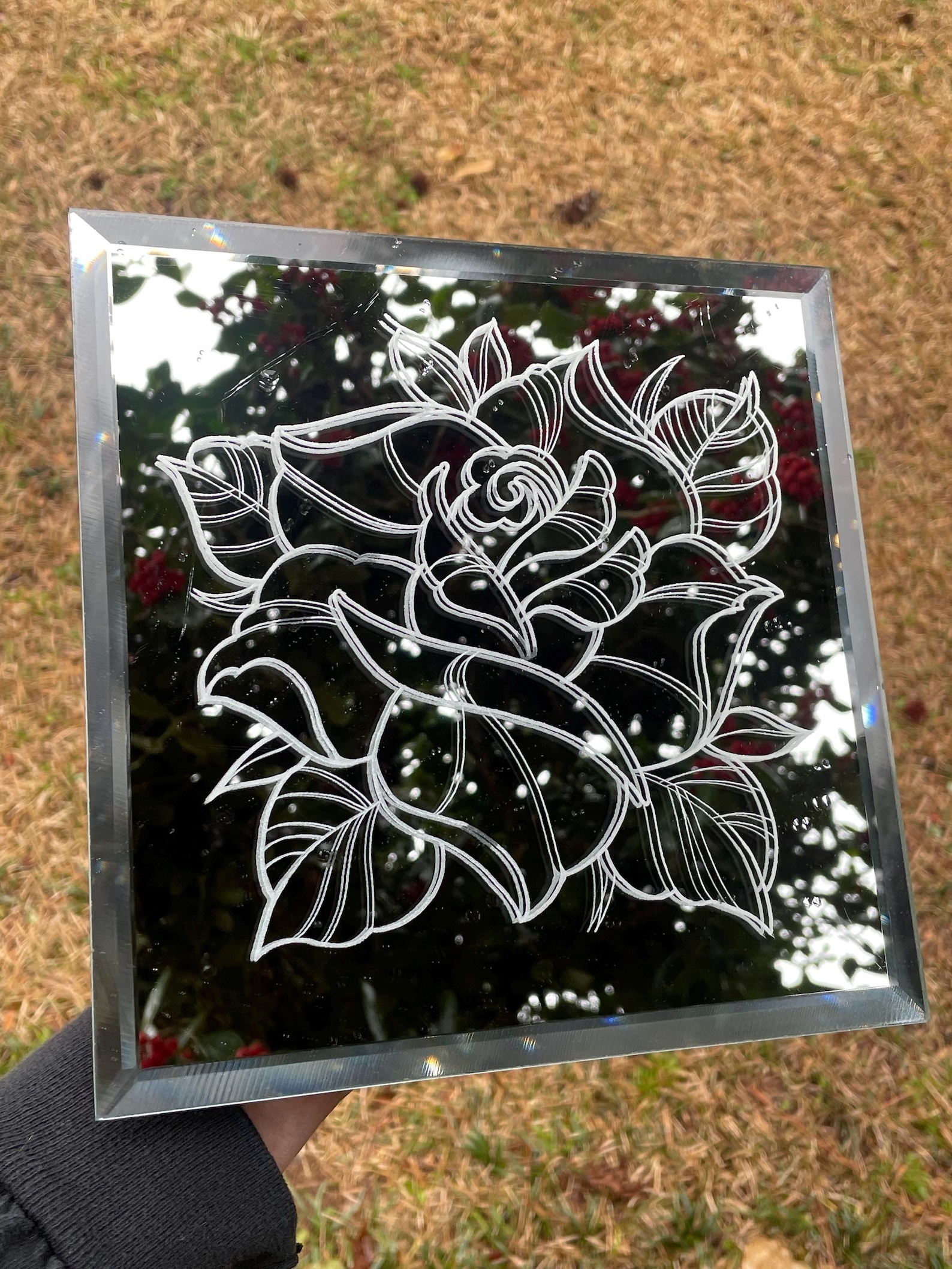 Rose Engraved Mirror - Home Decor - Etsy