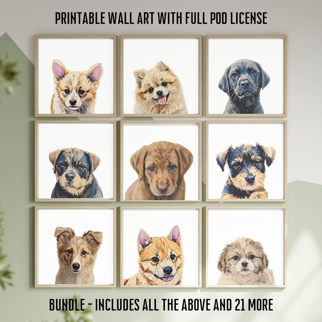 BUNDLE 30 Dog Breeds Digital Printable Art Gift Puppy Collection Full ...