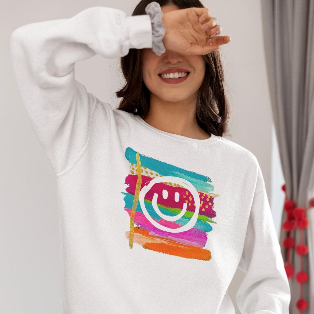 Rainbow Smiley Face Sweatshirt Pullover Heart Sweater Colorful Sweater ...