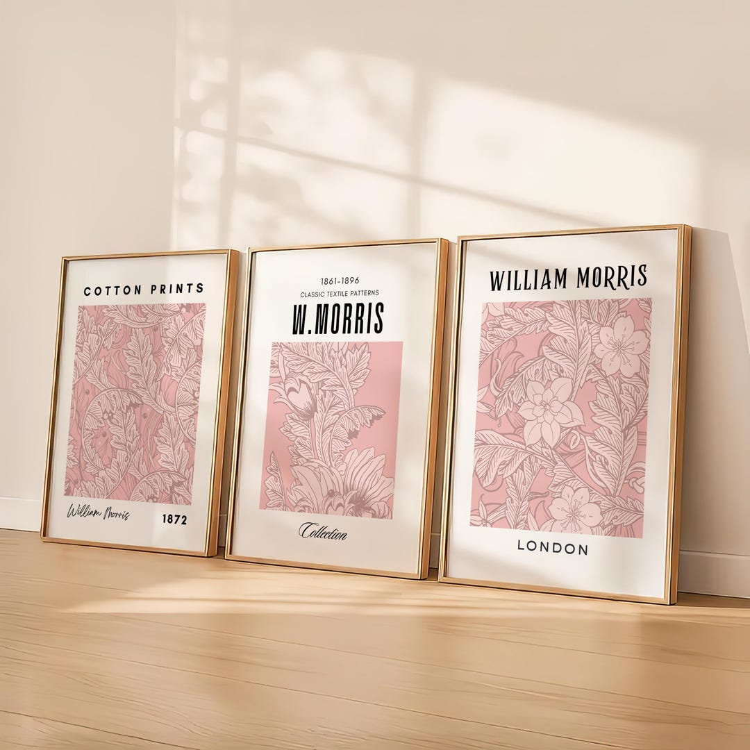 William Morris Print Set of 3 Baby Pink Flowers Set of Three Floral ...