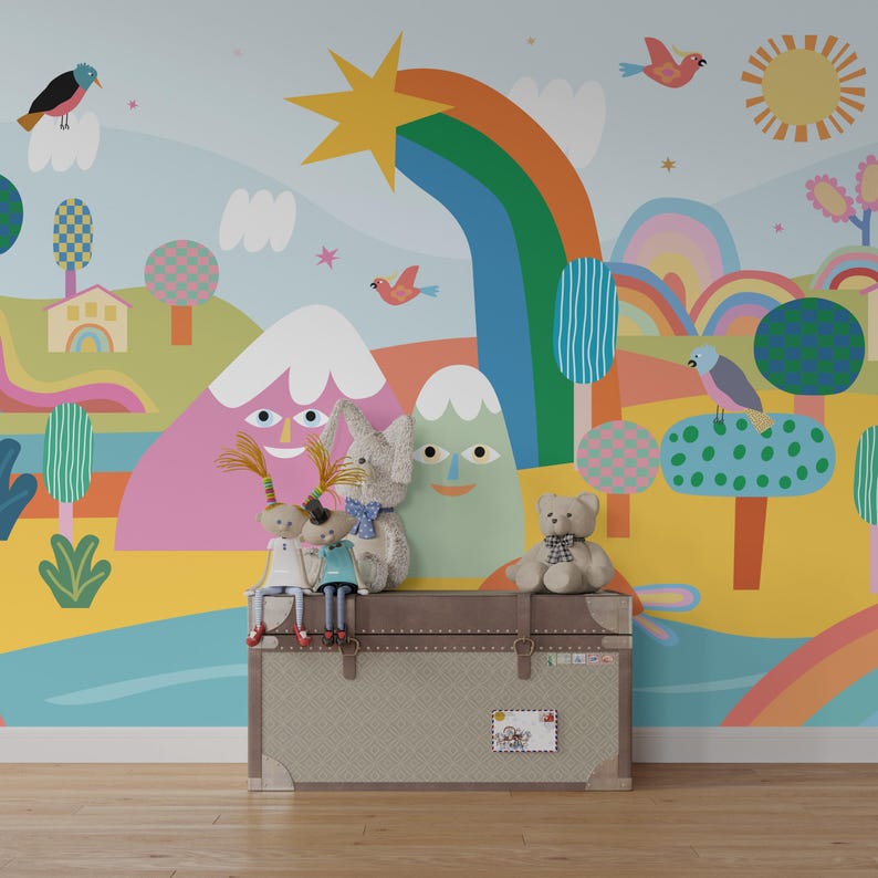 Colorful Rainbow Landscape Kids Room Wallpaper Mural - Etsy