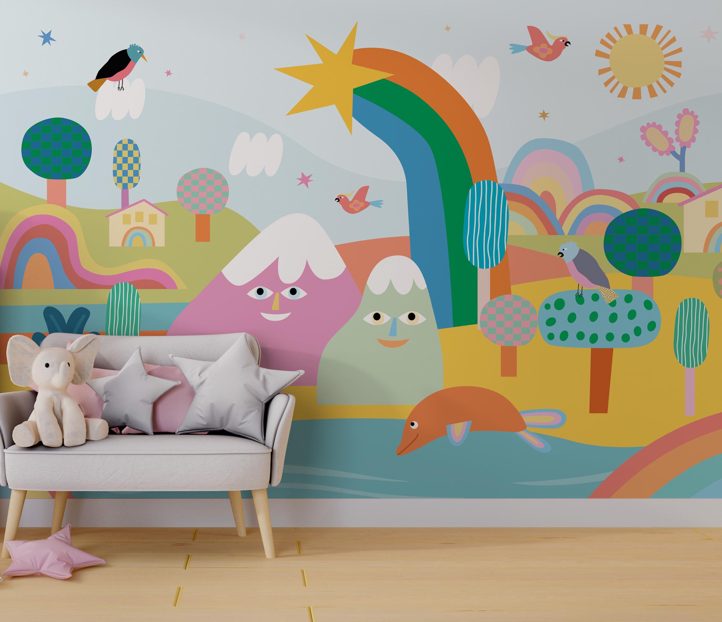 Colorful Rainbow Landscape Kids Room Wallpaper Mural - Etsy