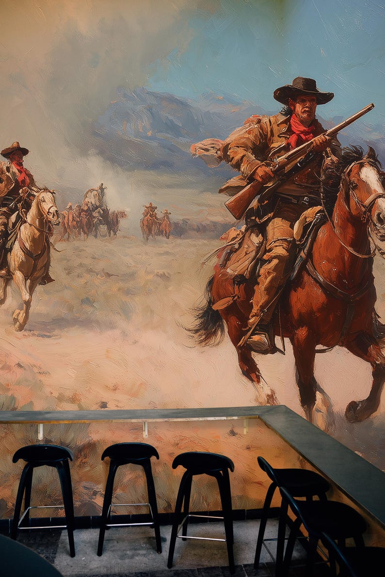 Warm Desert Western Cowboy Landscape Peel and Stick Wallpaper, Custom ...
