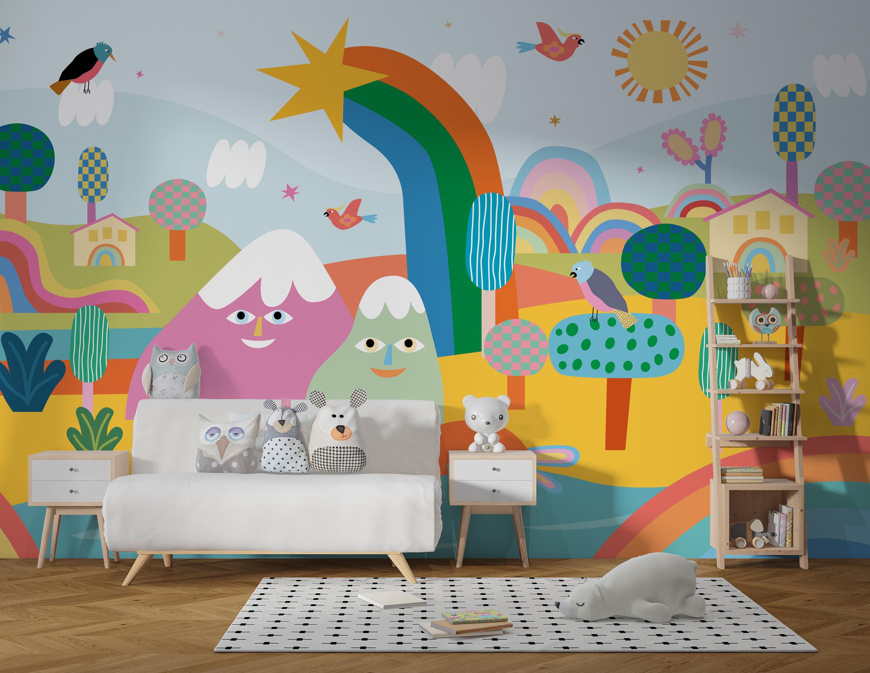 Colorful Rainbow Landscape Kids Room Wallpaper Mural - Etsy