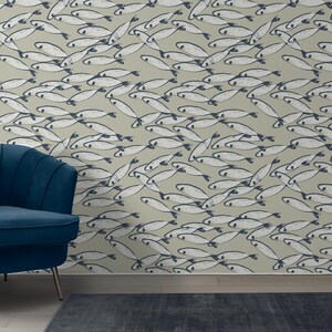 Coastal Fish Wallpaper: Hand Drawn Nautical Peel and Stick Mural - Etsy