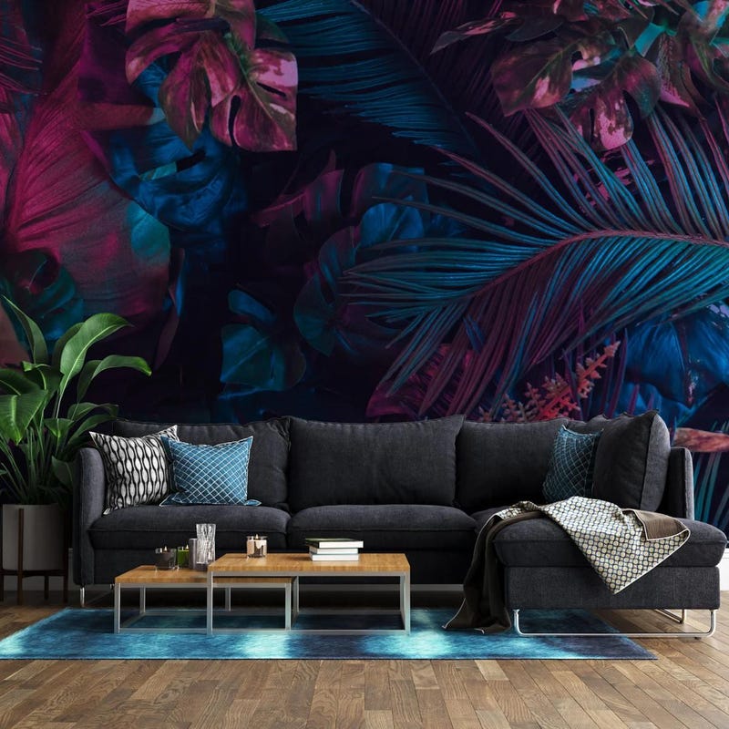 Wallpaper Dark Teal and Pink - Etsy UK