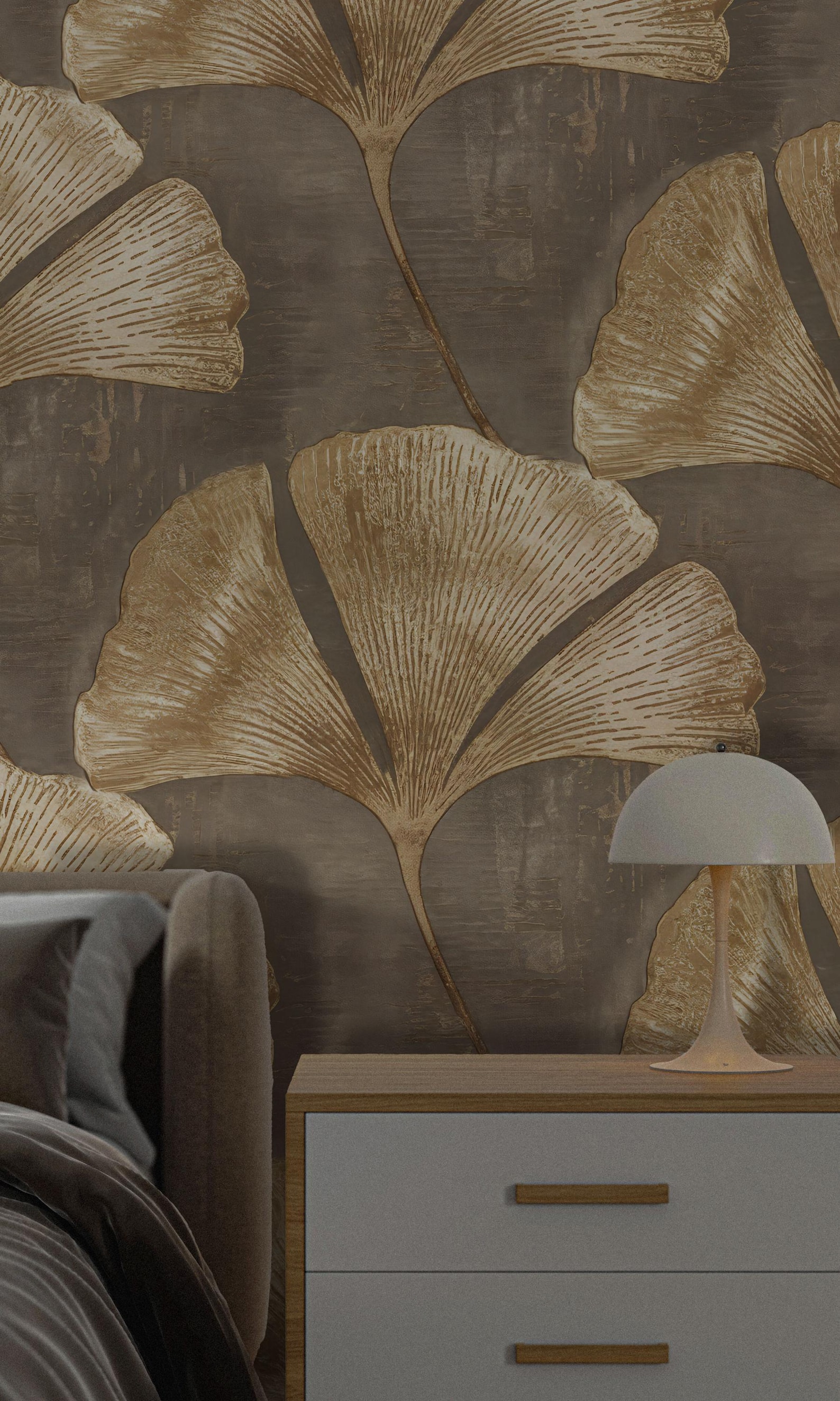 Ginkgo Leaf Wallpaper, Bronze Japanese Wall Mural, Luxe Peel and Stick ...