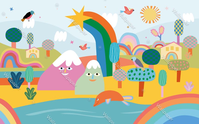 Colorful Rainbow Landscape Kids Room Wallpaper Mural - Etsy