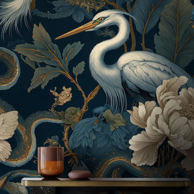 Wallpaper Mural Heron - Etsy