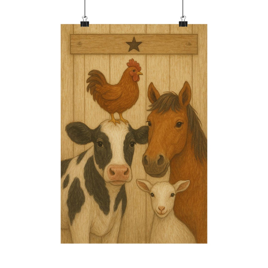 Farm Animal Art Print: Rustic Barnyard Giclée Poster - Etsy