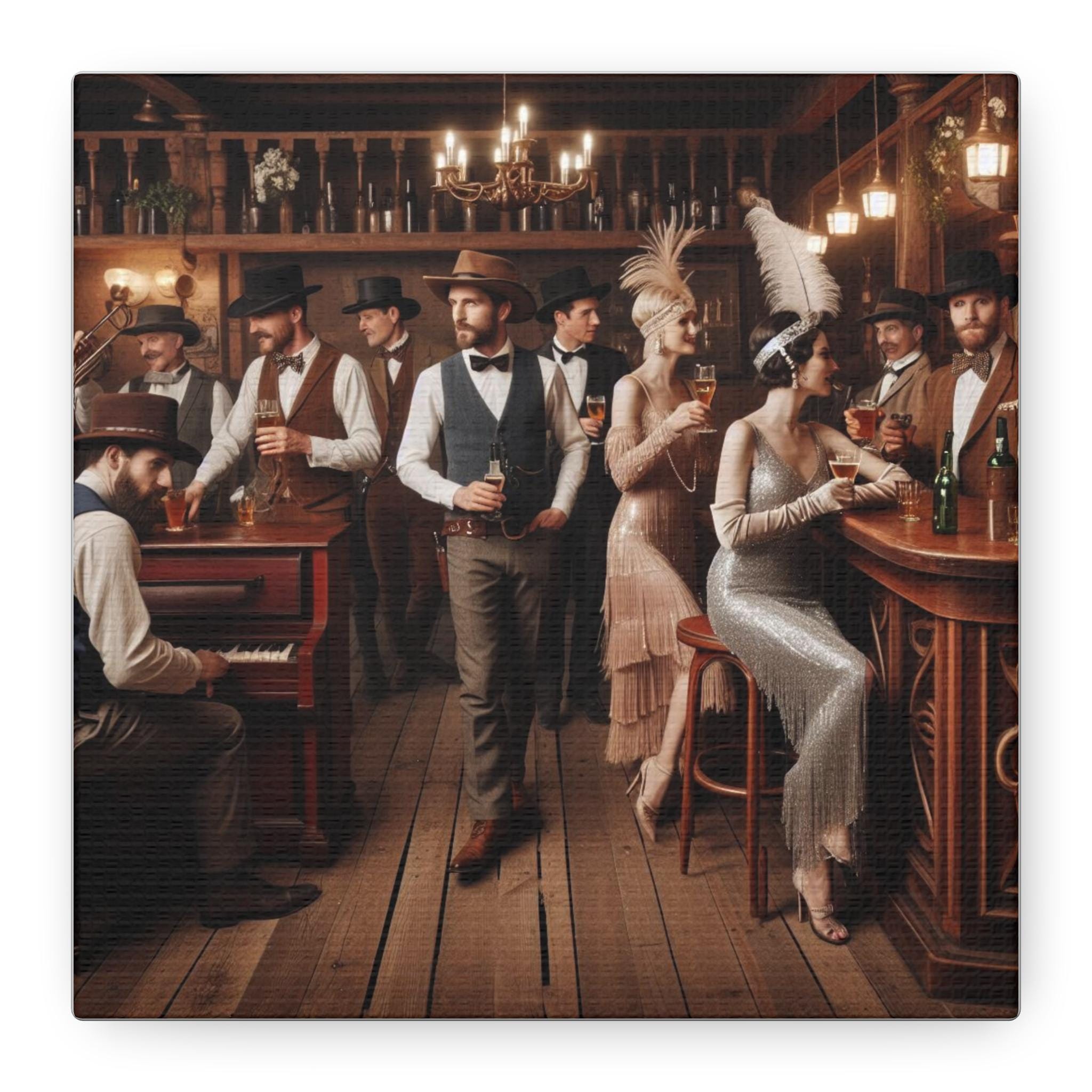 Vintage Bar Scene Canvas Art, Retro Home Decor, 1920s Wall Art ...