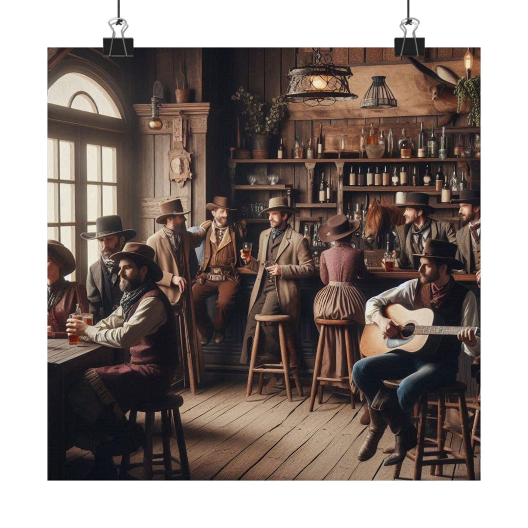 Rustic Western Bar Scene Matte Poster: Vintage Cowboy Art - Etsy
