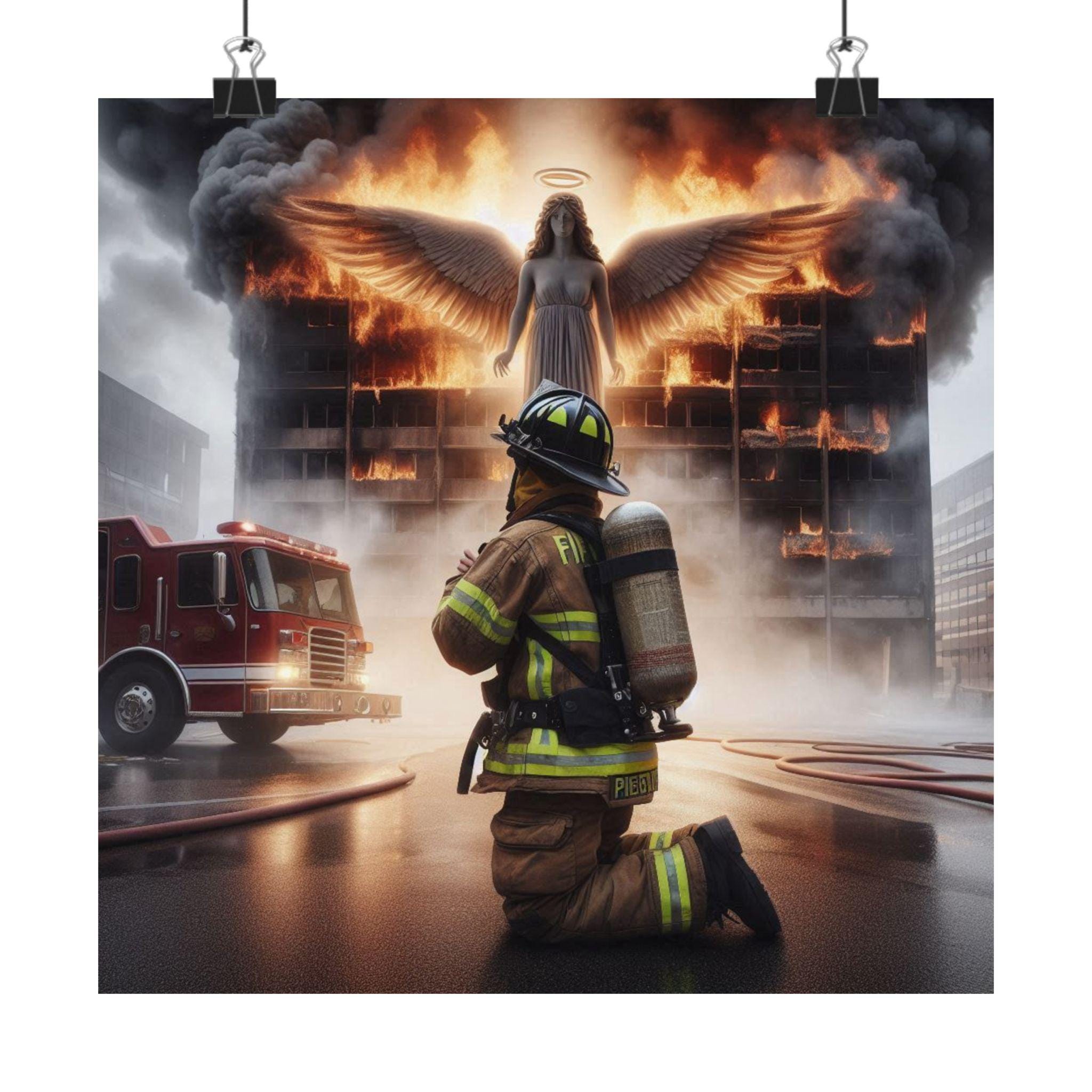 Heroic Firefighter Vertical Poster, Inspirational Wall Art for First ...
